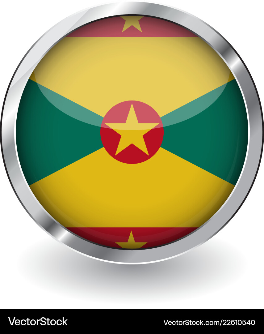 Flag of grenada button with metal frame Royalty Free Vector