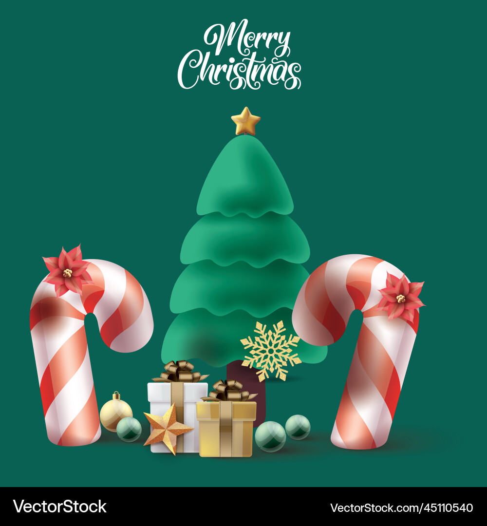 Gift boxes christmas fir tree and candy canes Vector Image