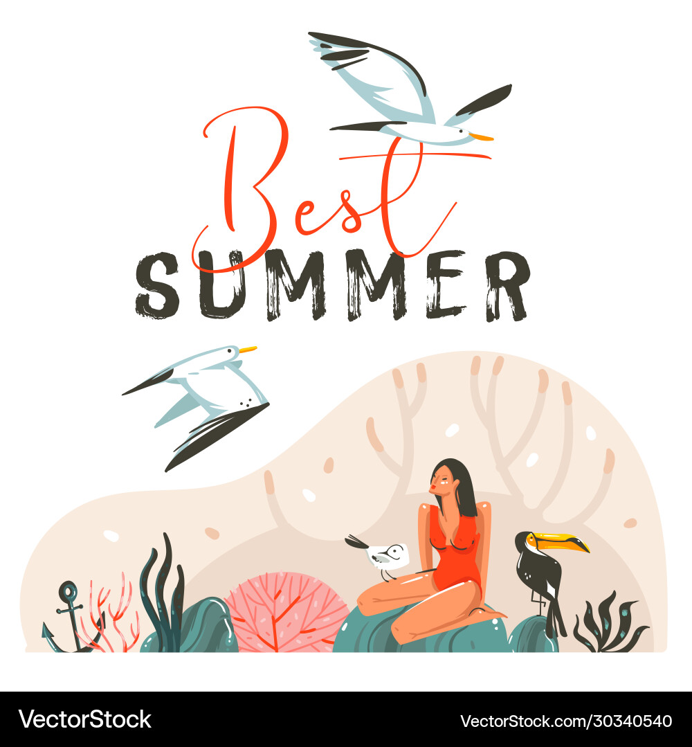 Hand drawn abstract cartoon summer time Royalty Free Vector