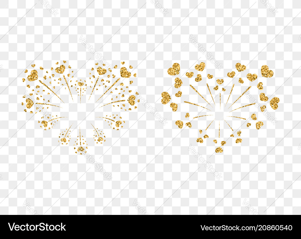 Heart fireworks gold set isolated Royalty Free Vector Image