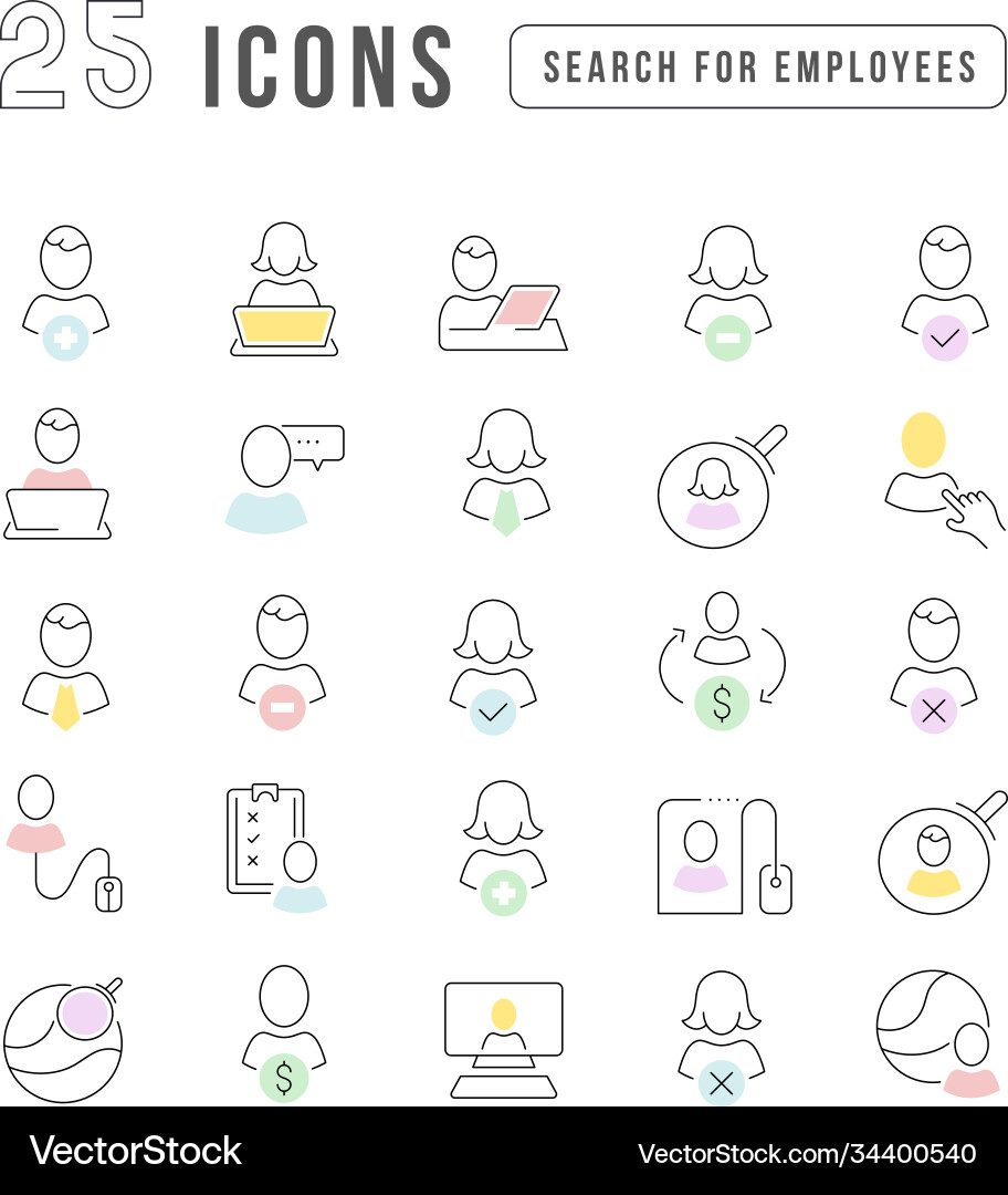 Line icons search for employees Royalty Free Vector Image