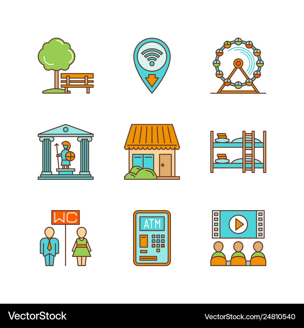 Minimal lineart flat common map poi iconset Vector Image