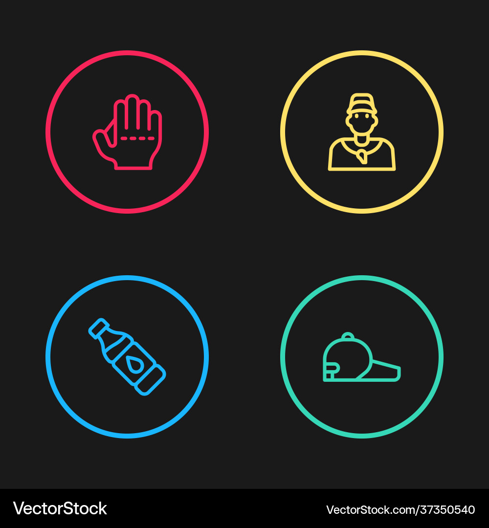 Set line bottle water baseball cap coach Vector Image