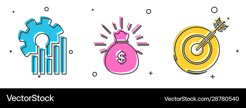 Set pie chart infographic money bag and target Vector Image