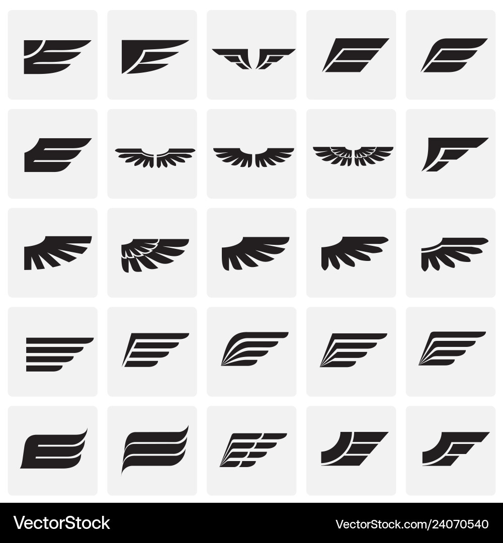Wings icons set on squares background for graphic Vector Image
