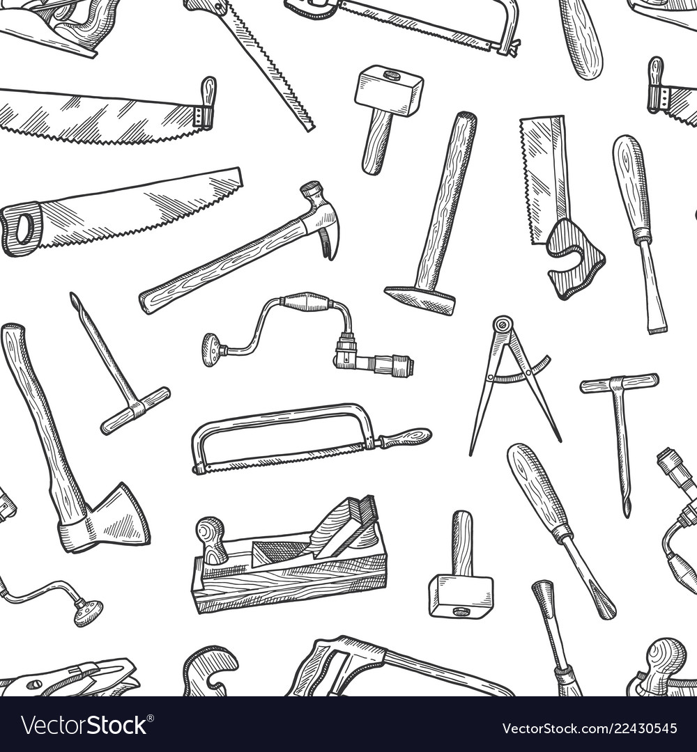 Hand drawn carpentry elements pattern Royalty Free Vector