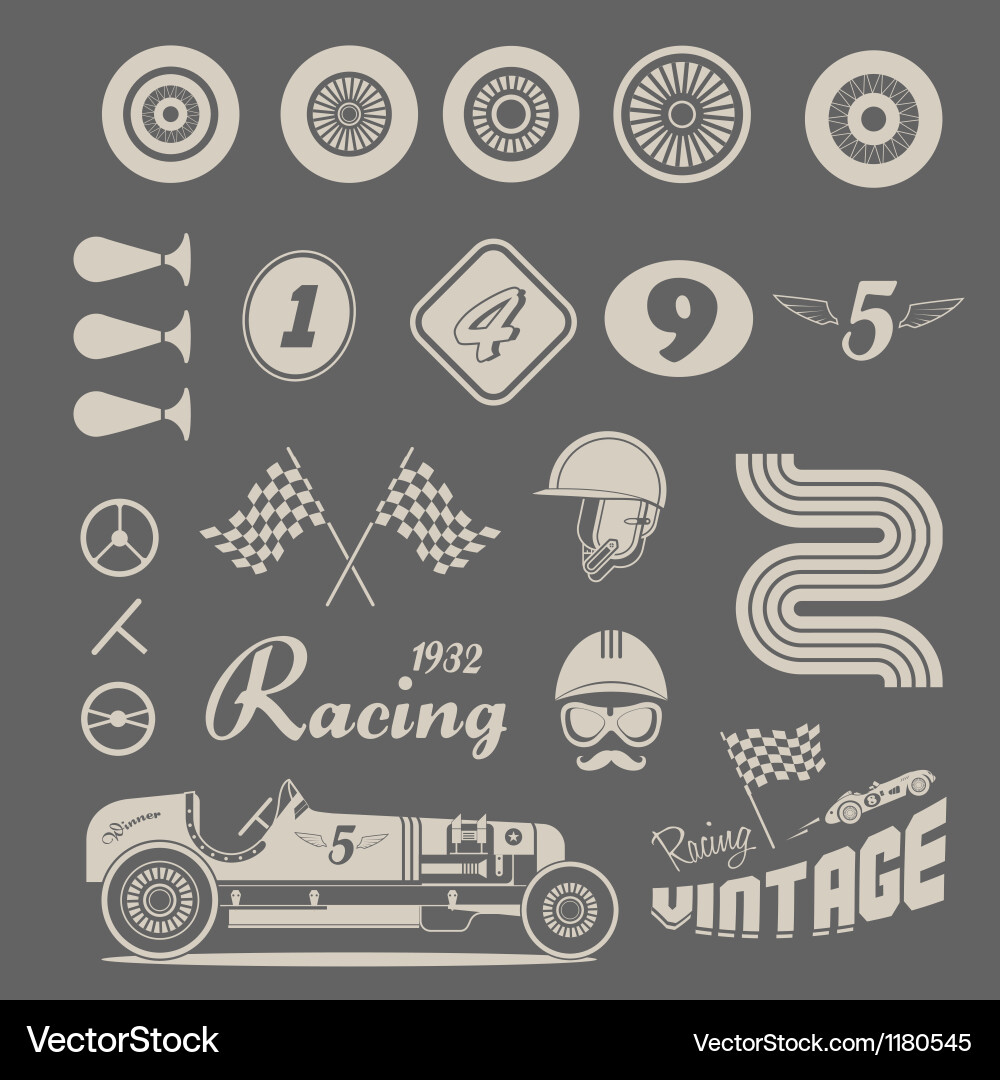 Icons vintage car racing Royalty Free Vector Image
