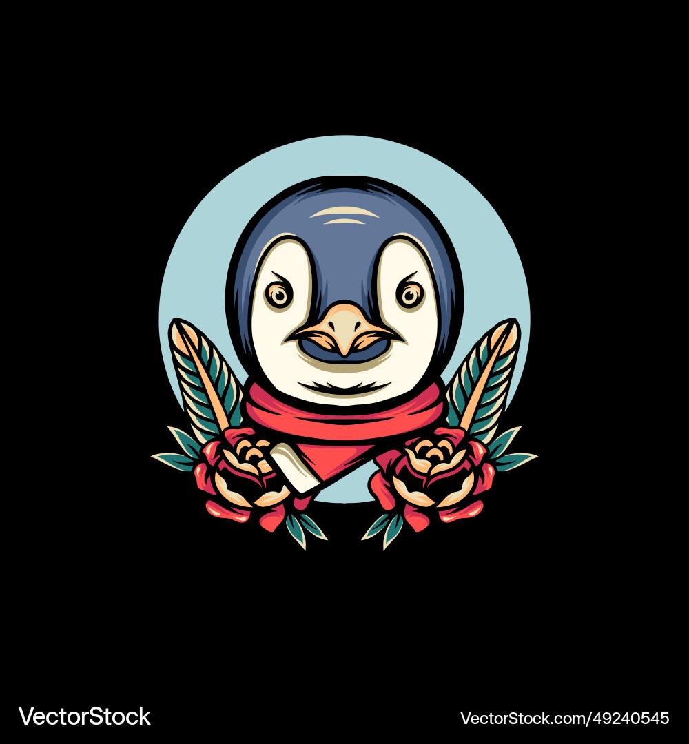 Penguin christmas and roses retro Royalty Free Vector Image