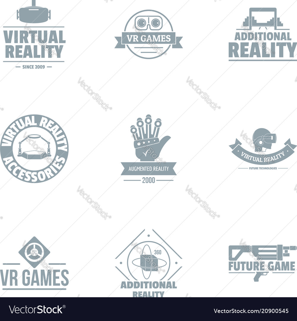 Virtual computer logo set simple style Royalty Free Vector