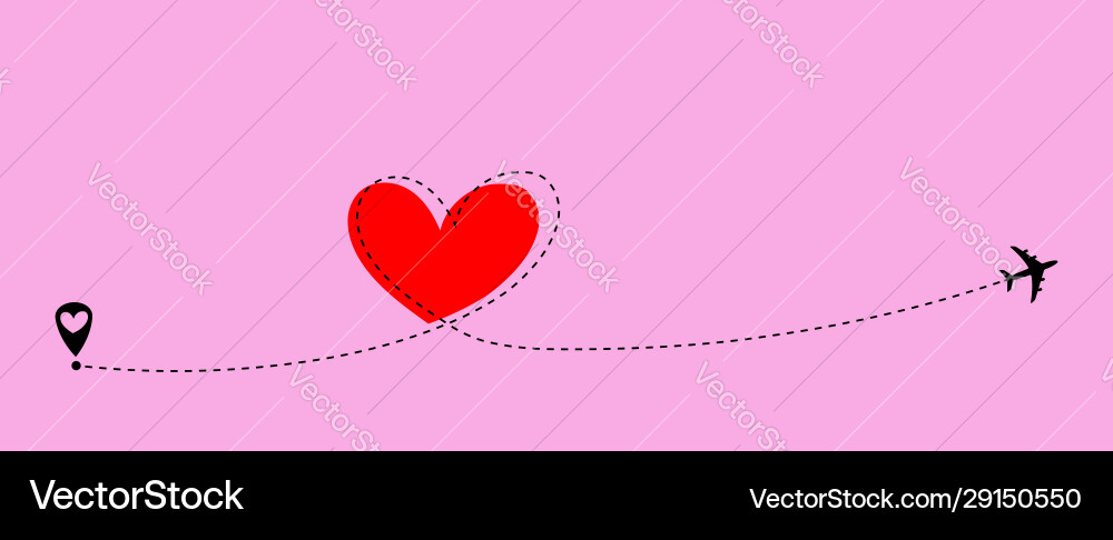 Airplane flying dash line heart loop in sky Vector Image