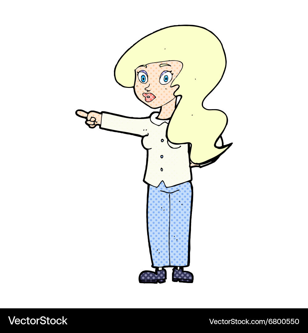 Comic cartoon pretty woman pointing Royalty Free Vector