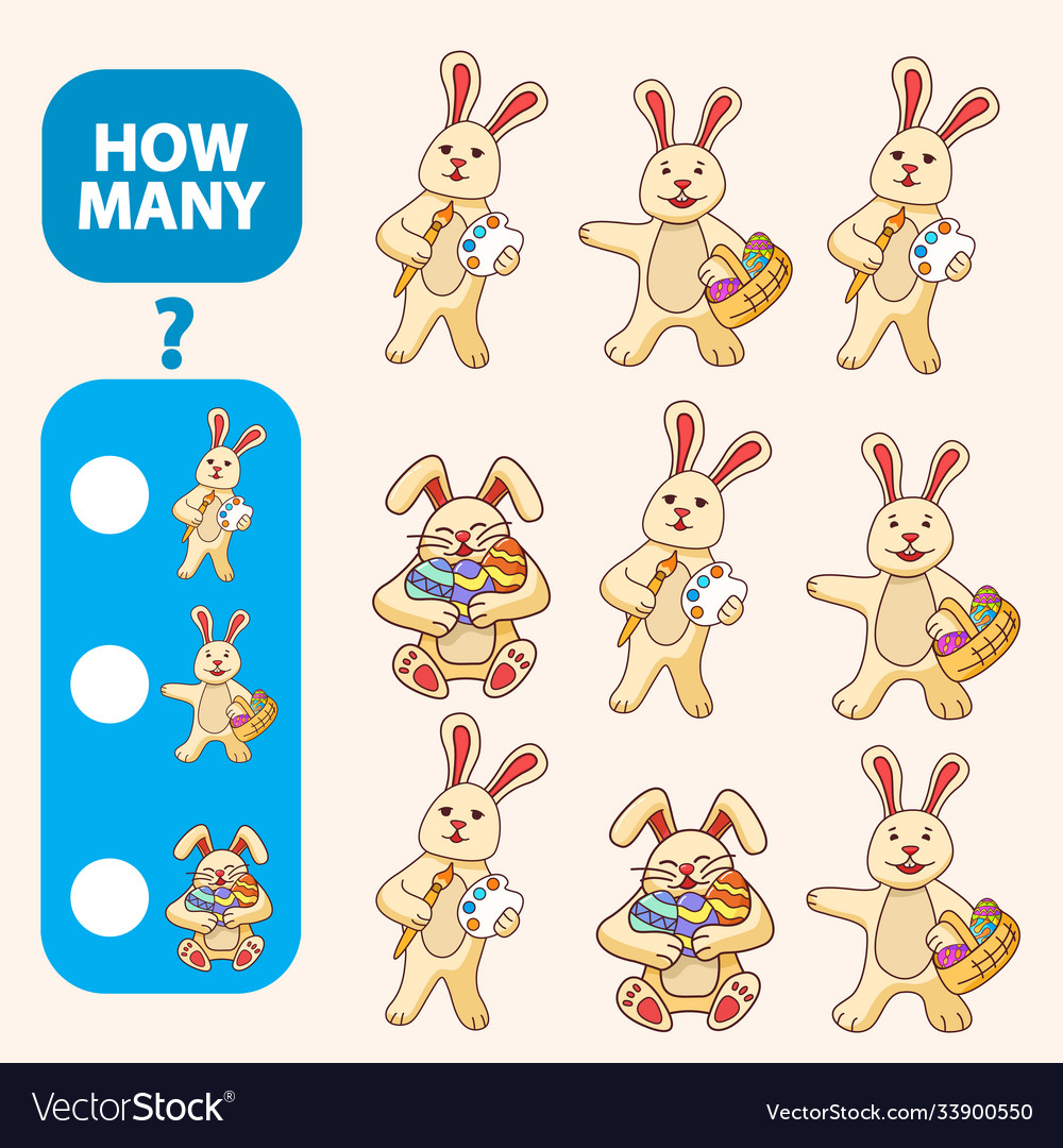 Count how many bunny is educational game maths Vector Image