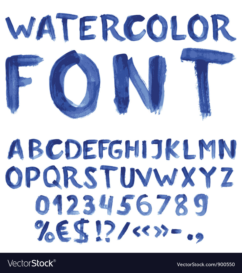 Handwritten blue watercolor alphabet Royalty Free Vector