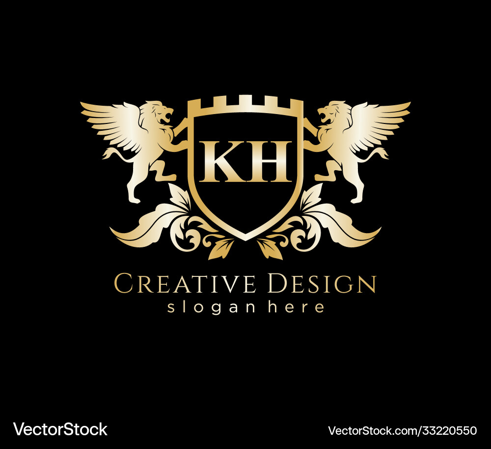 Kh letter initial with lion royal logo template Vector Image