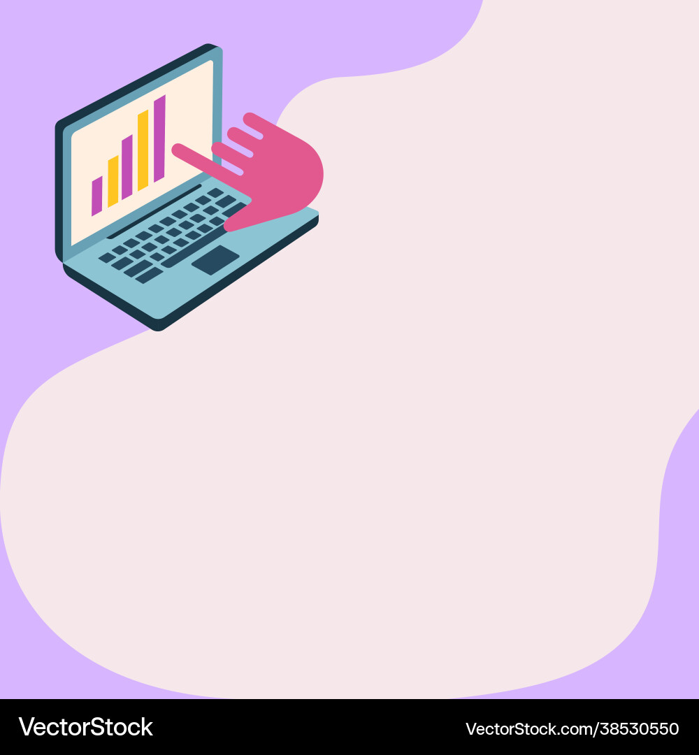 Laptop drawing showing graph growth hand pointing Vector Image