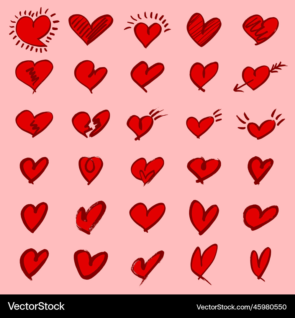 Set of scribble red hearts icon Royalty Free Vector Image