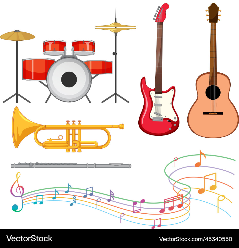 Set of various musical instruments Royalty Free Vector Image