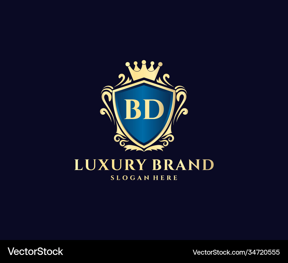 Bd initial letter gold calligraphic feminine Vector Image