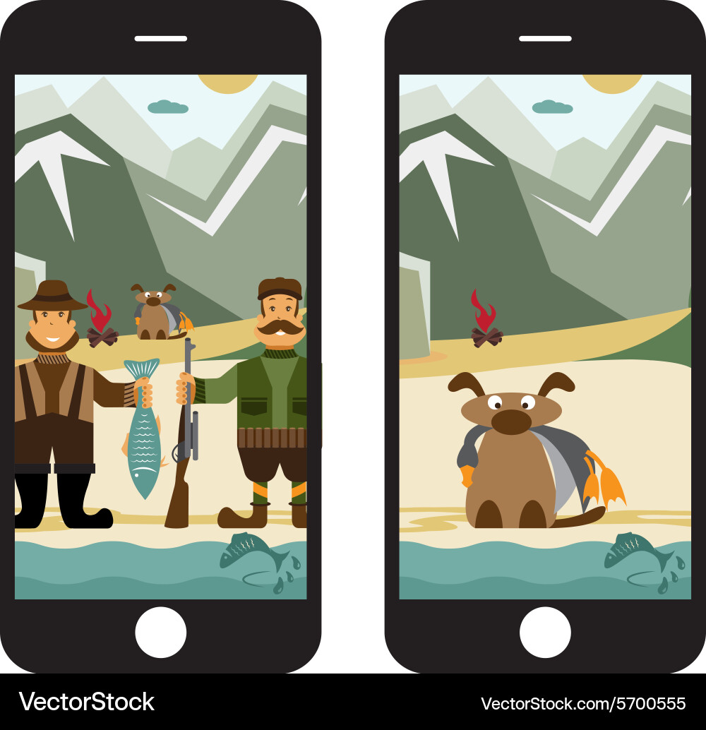 Concept flat design with fisherman and hunter Vector Image