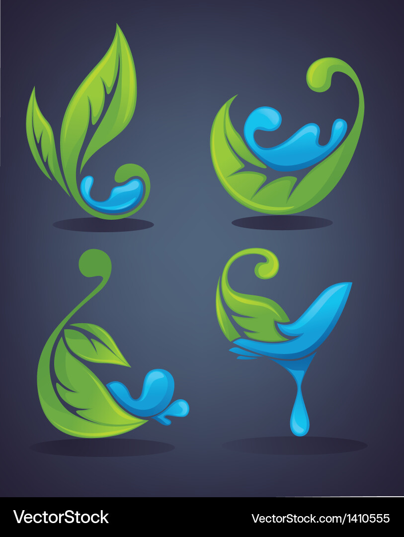 Green leaves and water drops Royalty Free Vector Image
