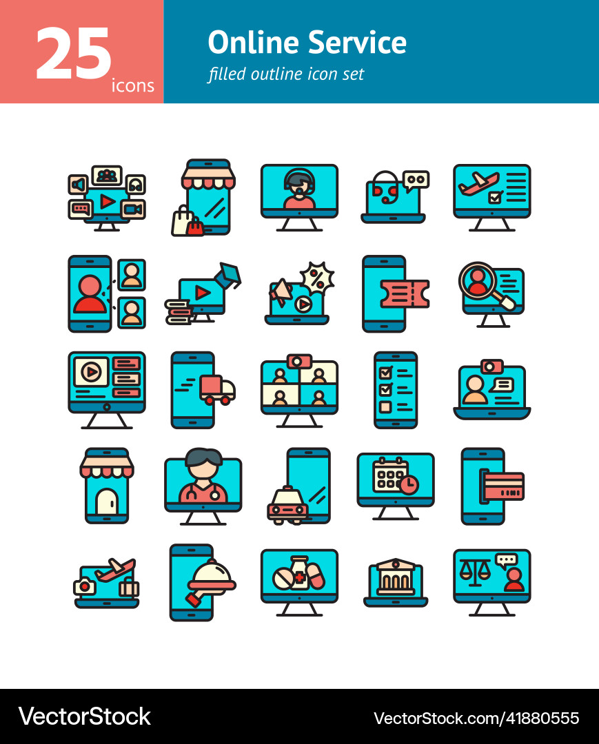 Online service filled outline icon set Royalty Free Vector