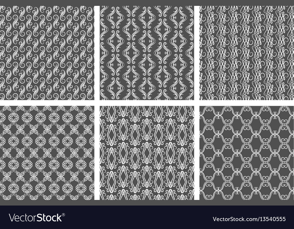 Ornamental white floral pattern set on gray Vector Image