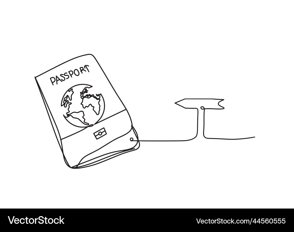 Passport with direction as line drawing on white Vector Image