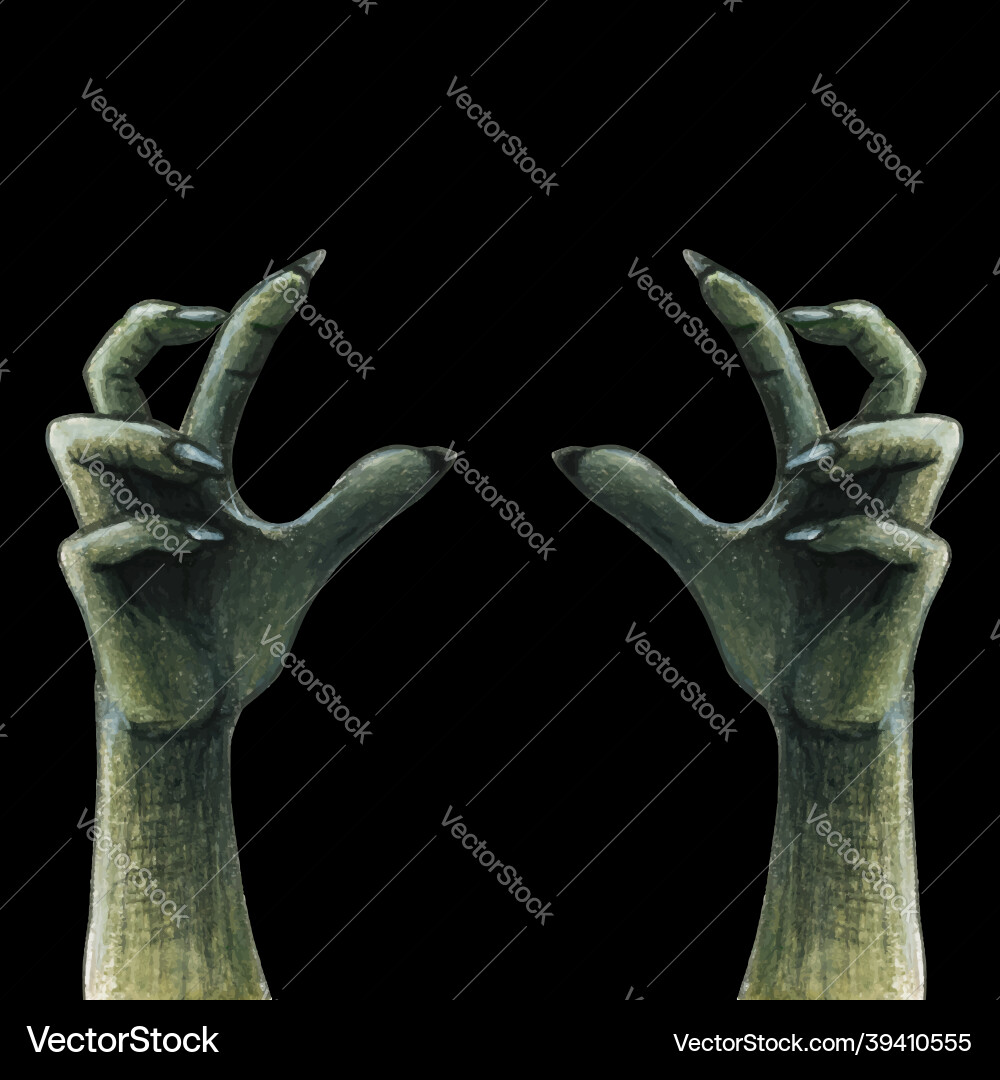 Watercolor horror zombie hands Royalty Free Vector Image