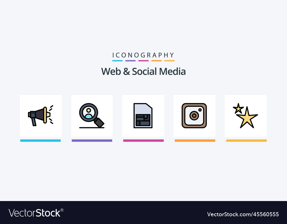 Web and social media line filled 5 icon pack Vector Image