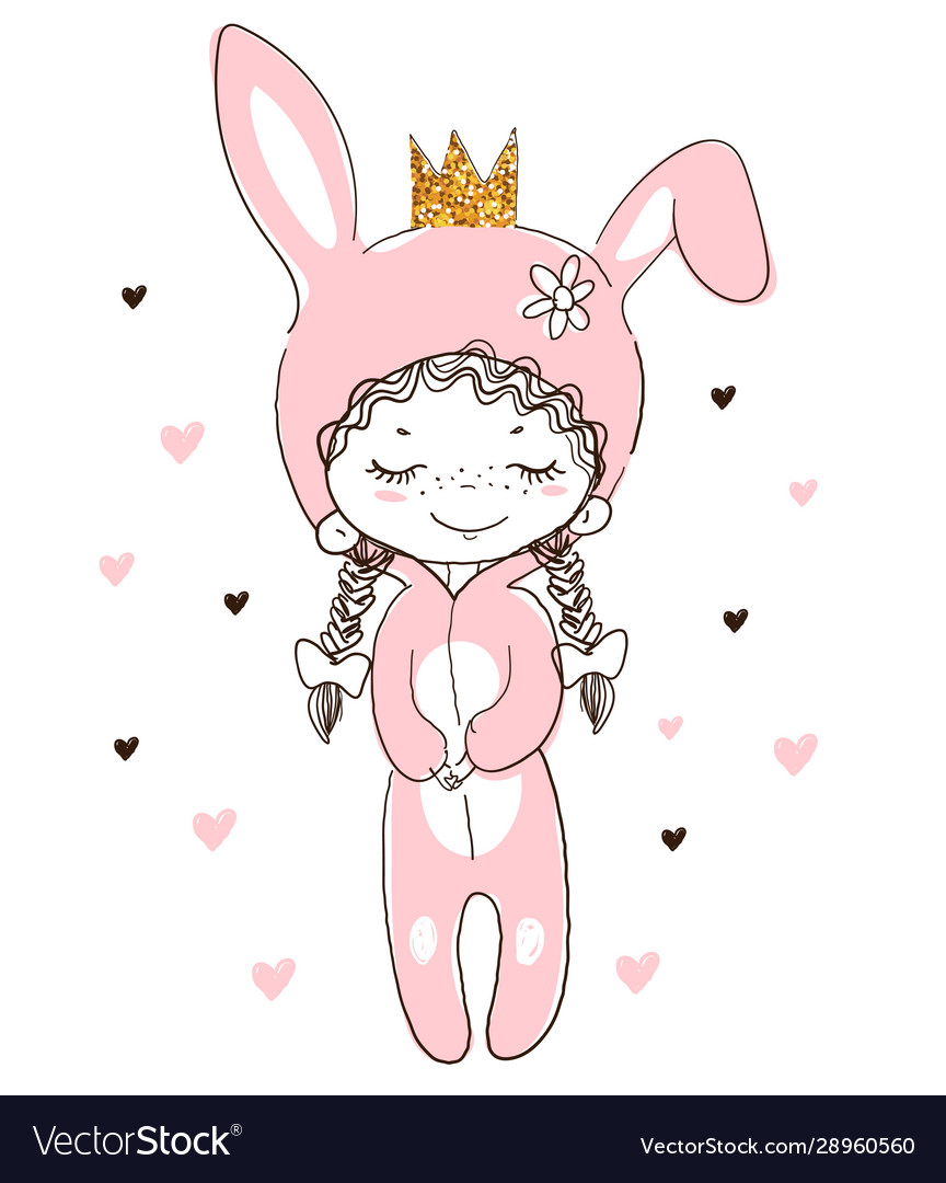 Cute little girl in a rabbit costume easter bunny Vector Image
