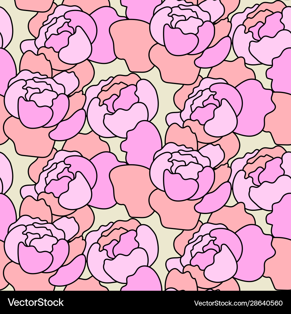 Floral peony pink pattern in hand drawn Royalty Free Vector