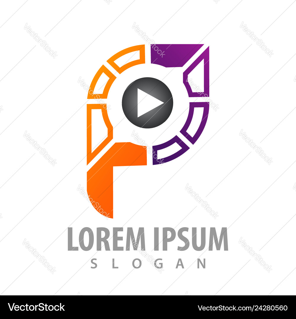 Initial letter p with media play logo concept Vector Image