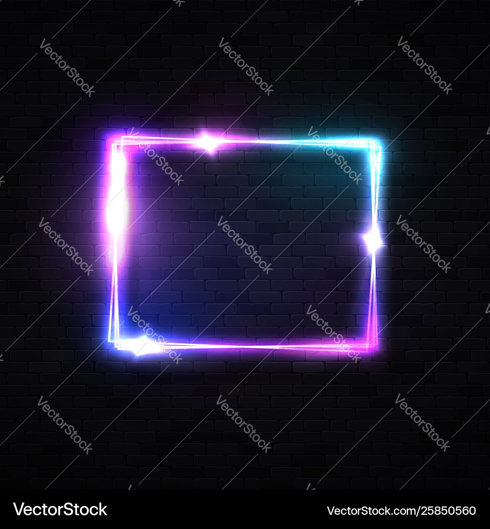 Neon rectangle laser wall sign on black brick Vector Image