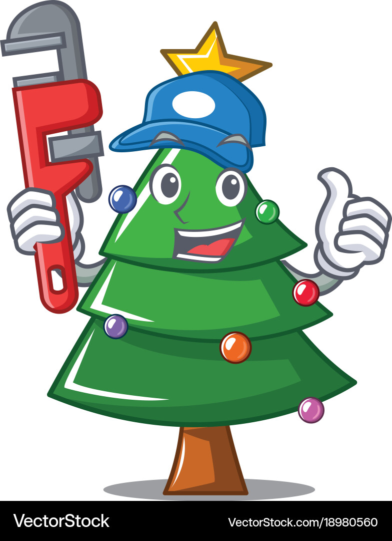 Plumber christmas tree character cartoon Vector Image