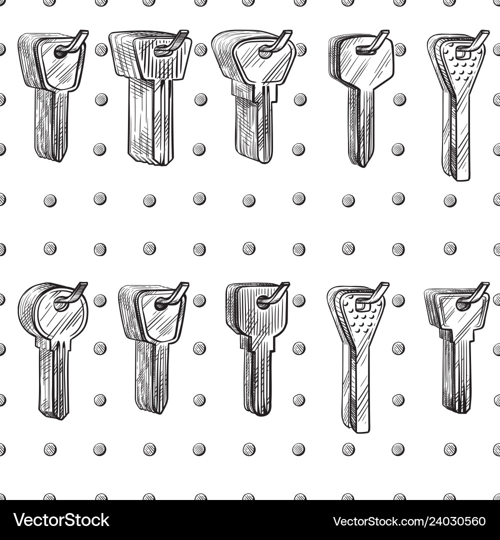 Sketch hand drawn seamless texture key blanks Vector Image