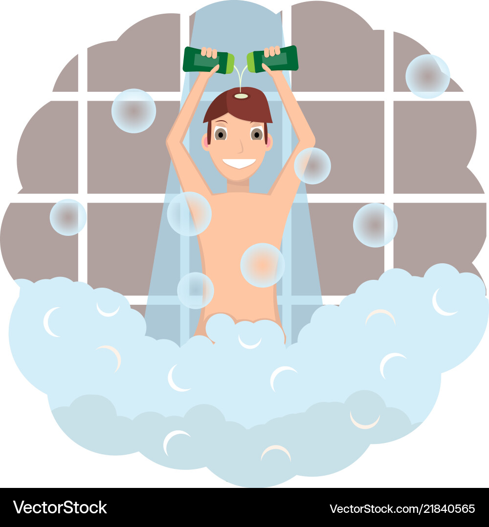 A man uses shampoo in the shower Royalty Free Vector Image