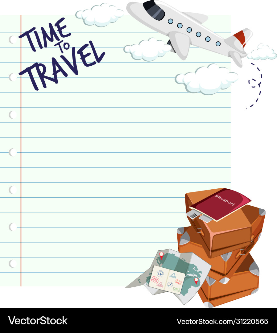 Border template design with luggages and airplane Vector Image
