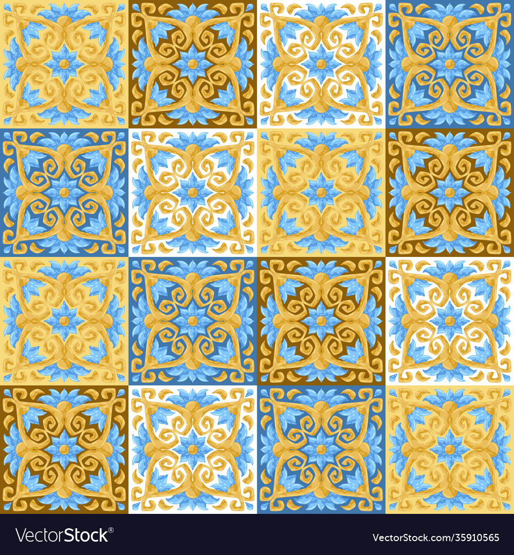 Ceramic tile pattern with flowers Royalty Free Vector Image