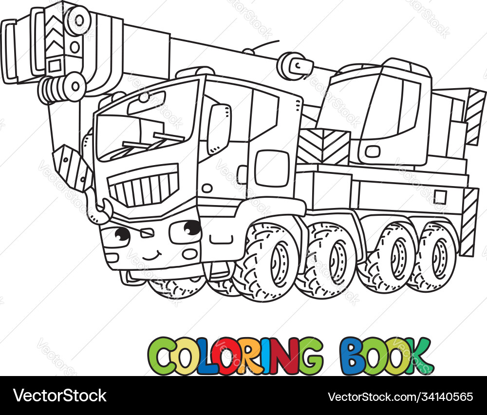 Funny autocrane or mobile crane coloring book Vector Image