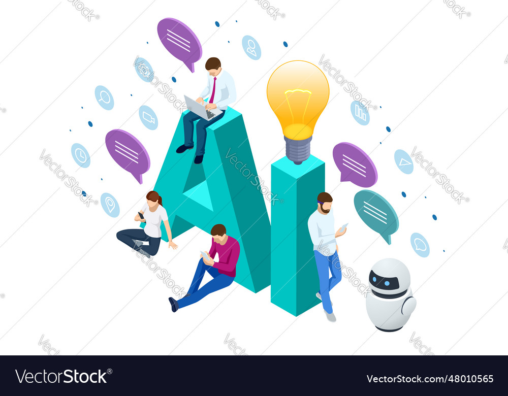 Isometric artificial intelligence knowledge Vector Image