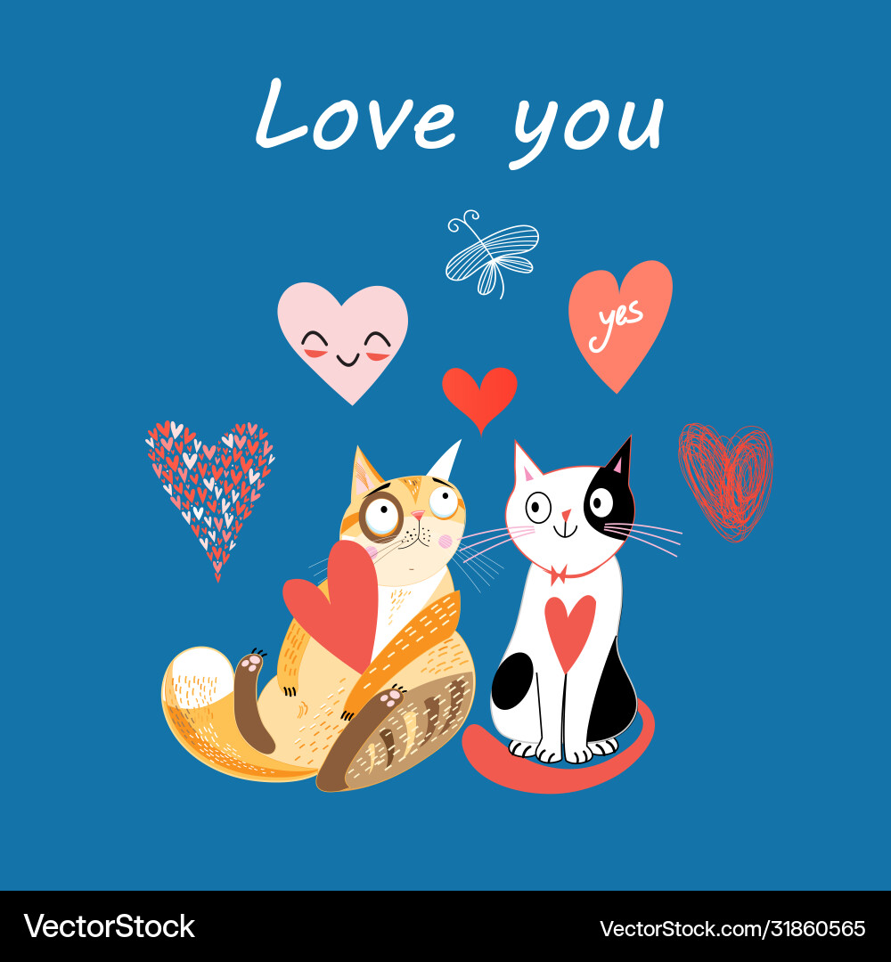 Love cats and heart Royalty Free Vector Image - VectorStock
