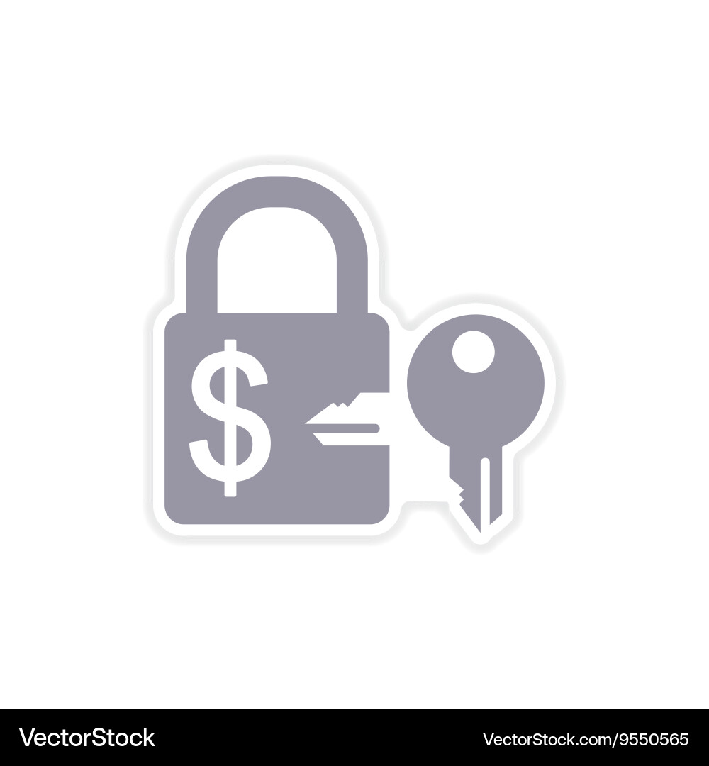Paper sticker on white background lock and key Vector Image