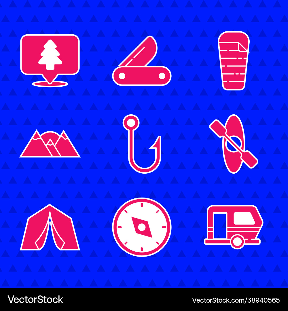 Set fishing hook compass rv camping trailer Vector Image