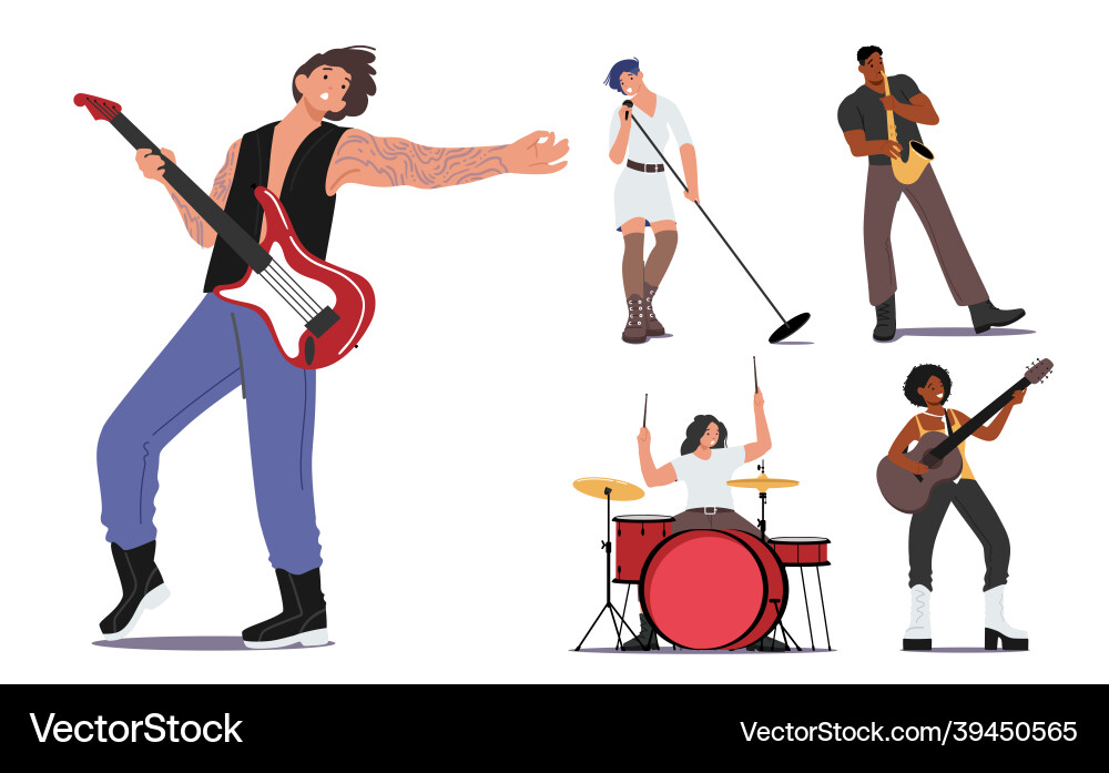 Set rock band performing on stage electric Vector Image