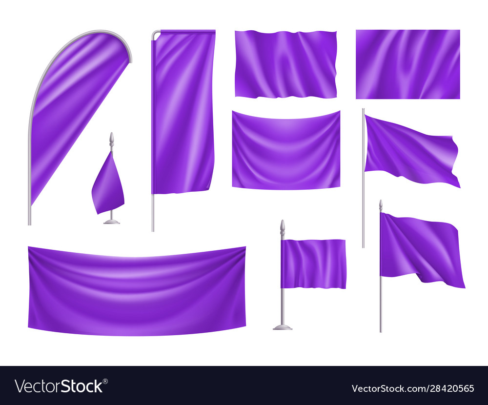 Violet rectangular flags set isolated on white Vector Image