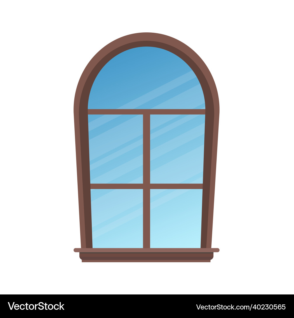 Wooden semicircular window window in a flat style Vector Image