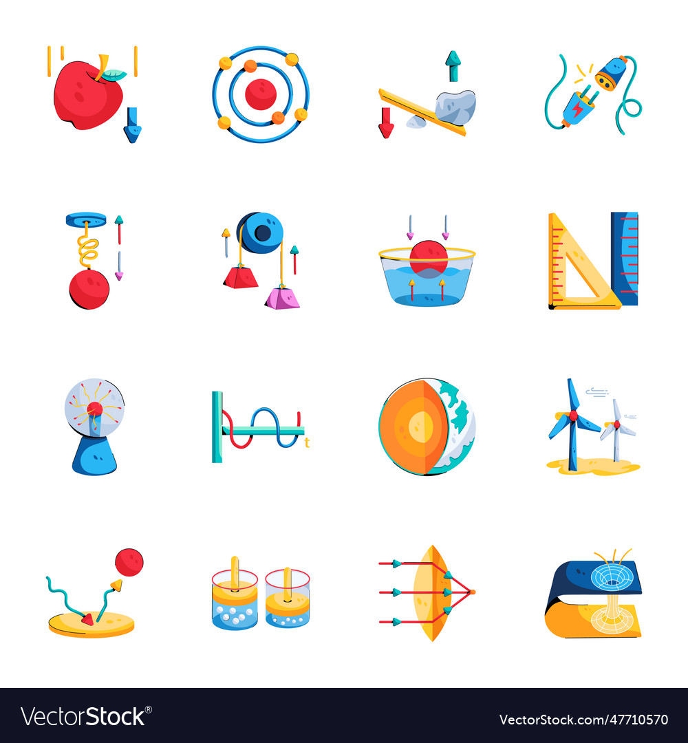Bundle of physics theories flat icons Royalty Free Vector