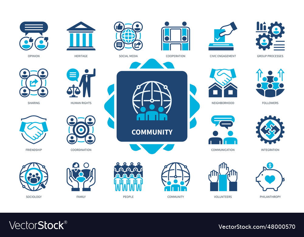 Community solid icon set Royalty Free Vector Image