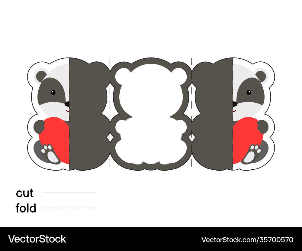 Cute badger hold heart fold long greeting card Vector Image