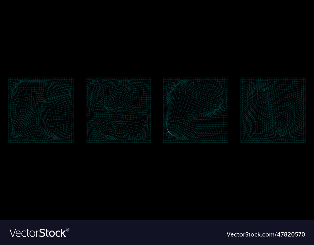 Distorted grid neon set Royalty Free Vector Image
